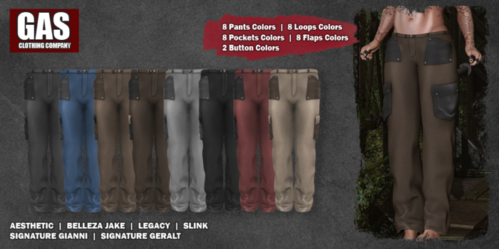 Second Life Marketplace - GAS [Cargo Pants Taylor - 8 Colors w/HUD FATPACK]
